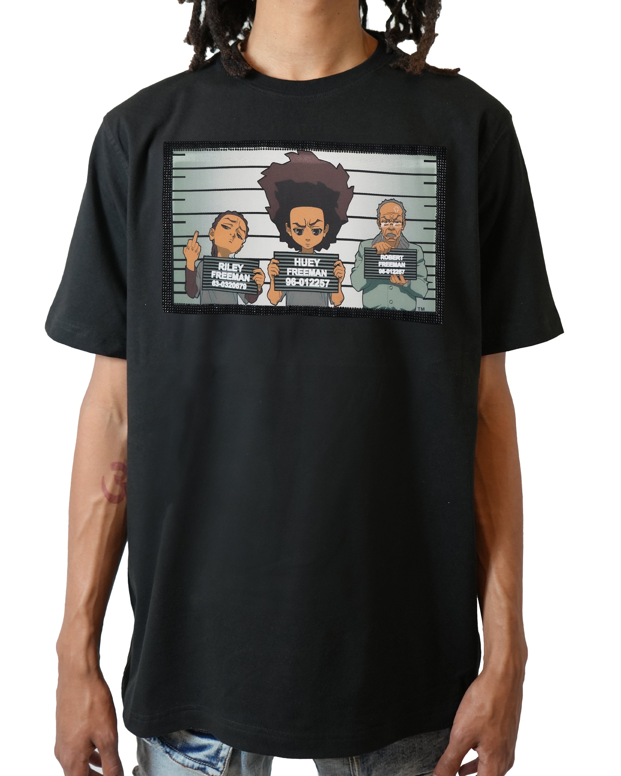 The Boondocks - Family Mugshot Black Stoned Mens T Shirt – Rock Band Merch