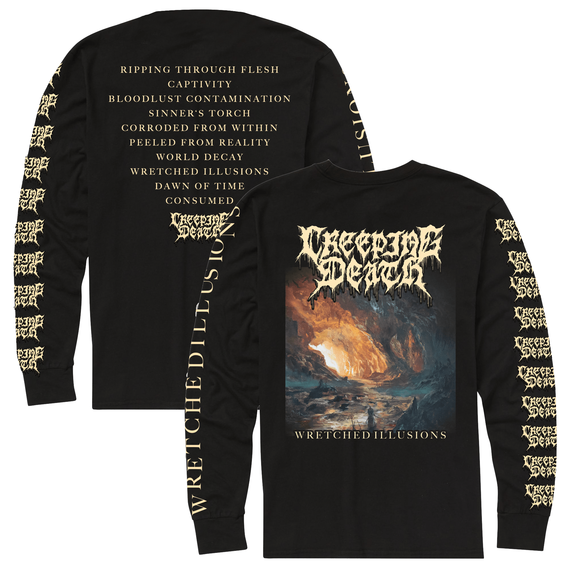 Creeping Death Wretched Illusions Album Art Long Sleeve Black Official ...