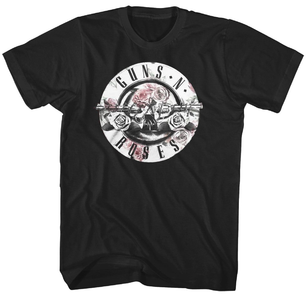 Guns N Roses Floral Fill Bullet Logo Mens T Shirt Black – Rock Band Merch