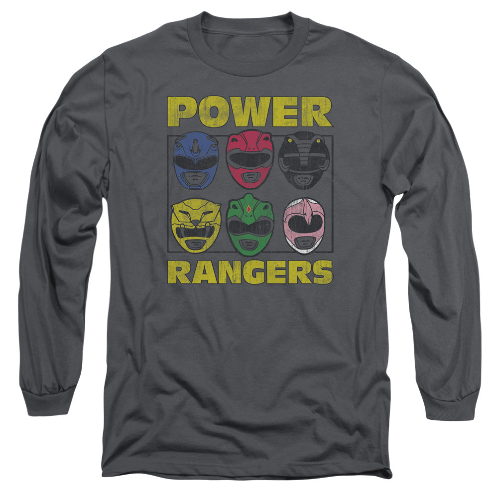 Power Rangers Ranger Heads Mens Long Sleeve Shirt Charcoal | Rock Band ...