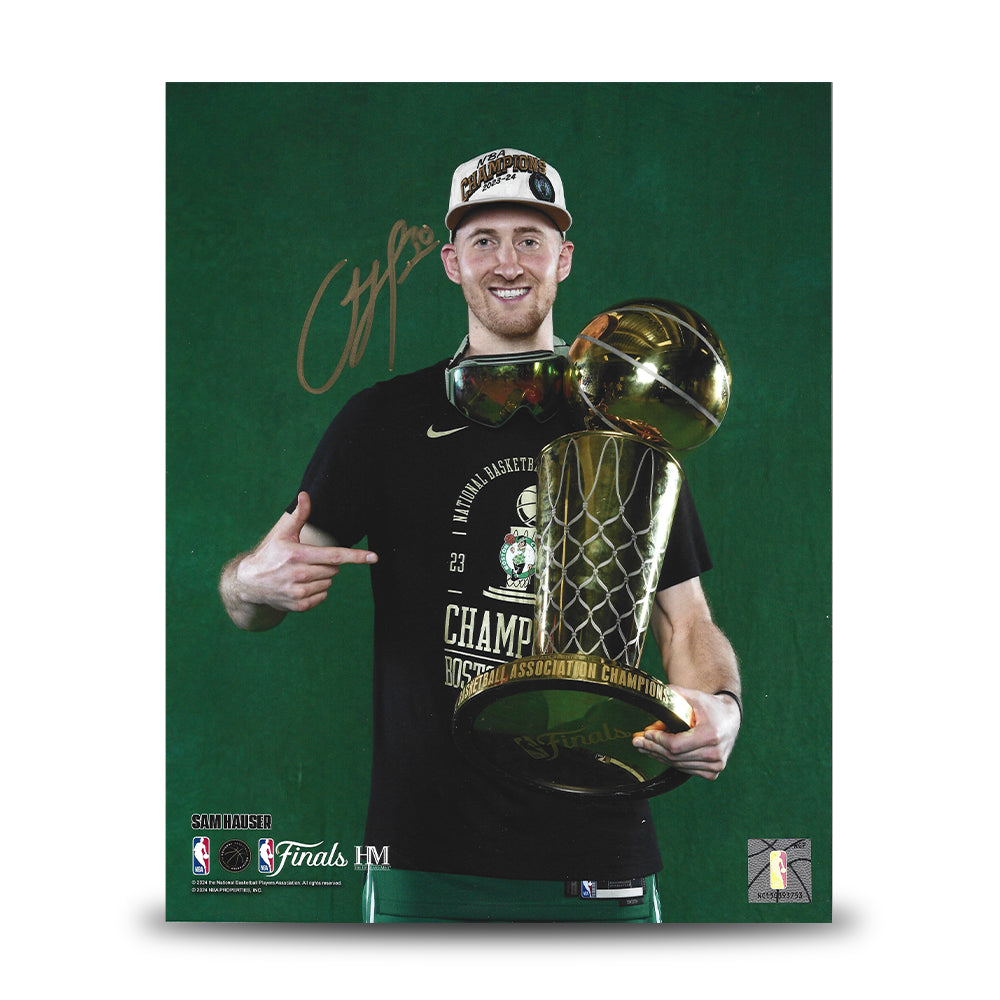 Sam Hauser 2024 NBA Trophy Autographed Boston Celtics 11" x 14" Champi ...