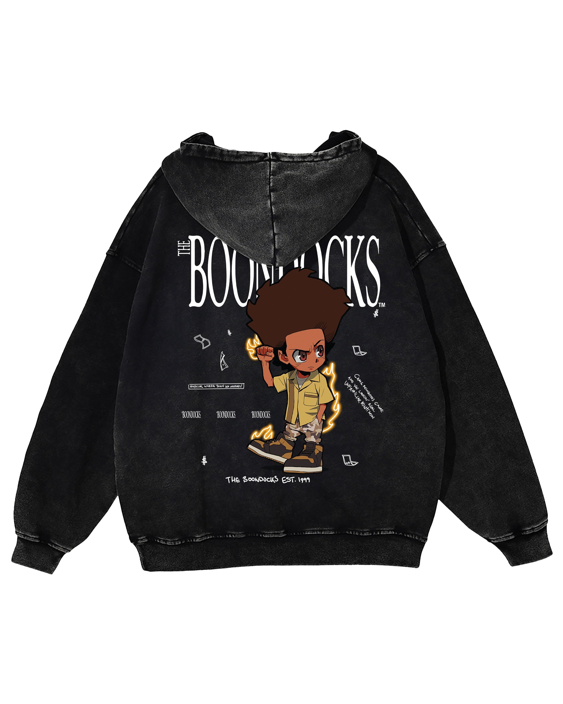 The Boondocks - Huey Khaled Acid Wash Oversize Black Heavyweight Mens ...