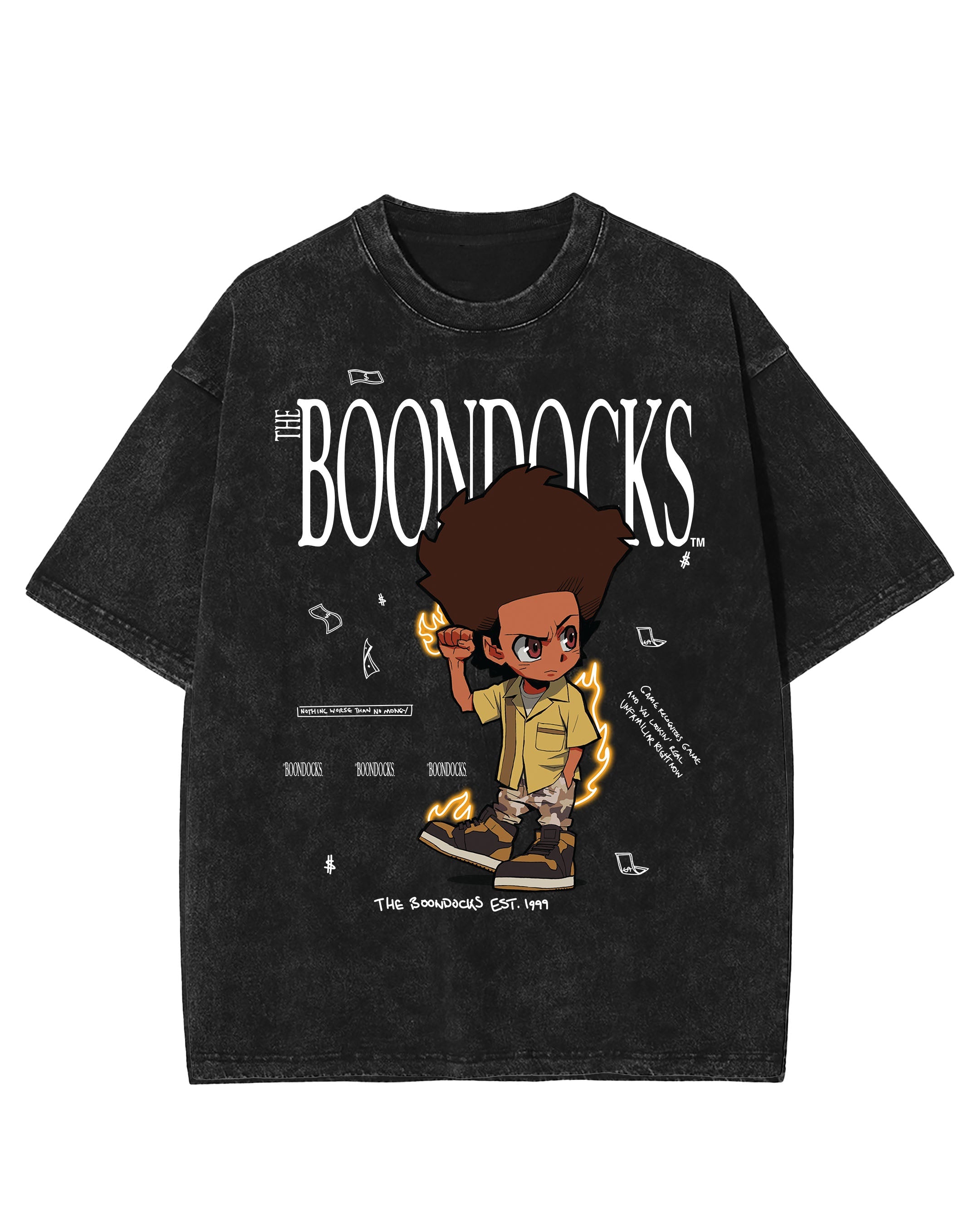 The Boondocks - Huey Khaled Acid Wash Oversize Black Mens T Shirt ...