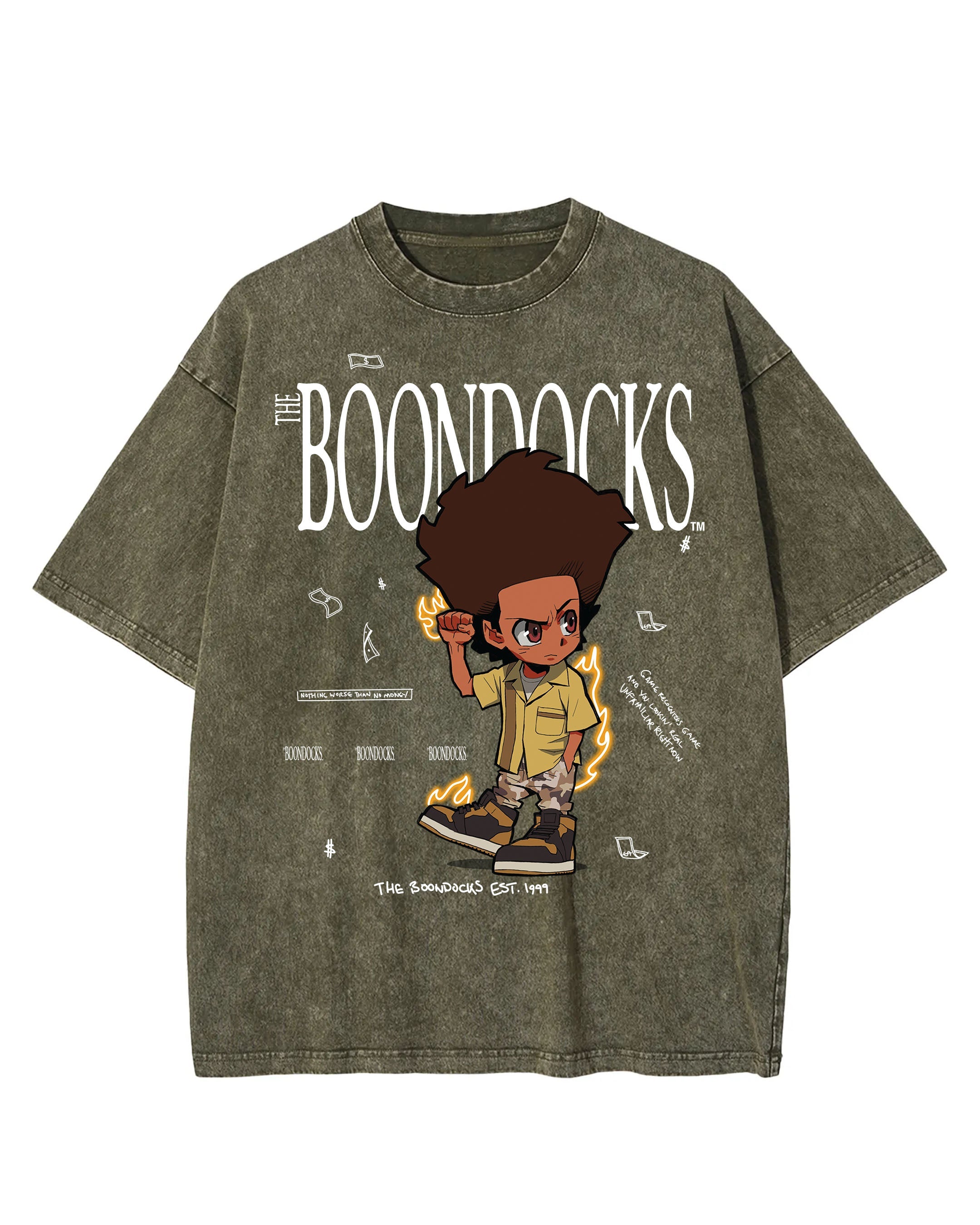 The Boondocks - Huey Khaled Acid Wash Oversize Olive Mens T Shirt ...