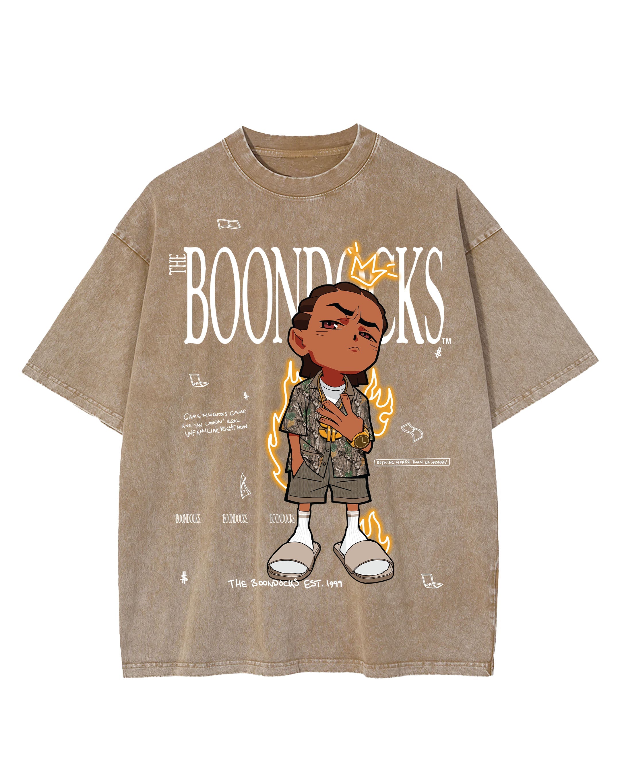 The Boondocks - Riley Khaled Acid Wash Oversize Tan Mens T Shirt – Rock ...