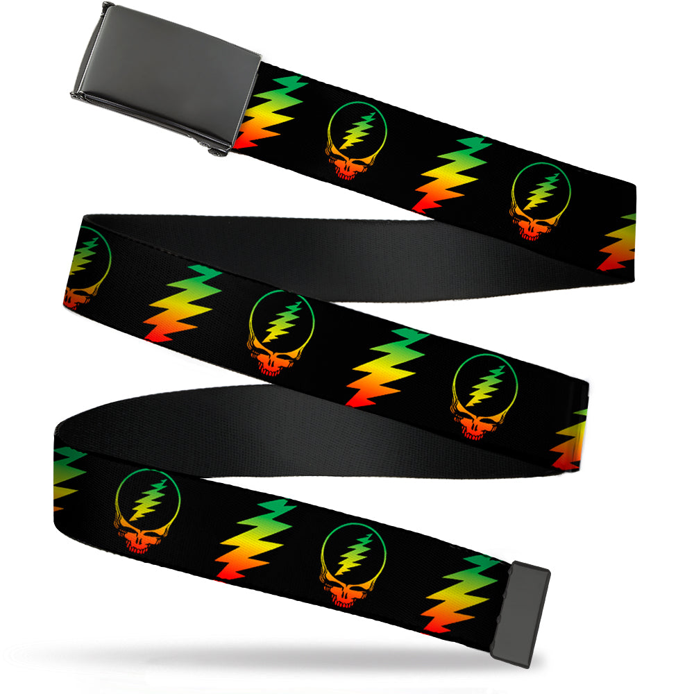 Black Buckle Web Belt - Steal Your Face w/Lightning Bolt Repeat Black ...