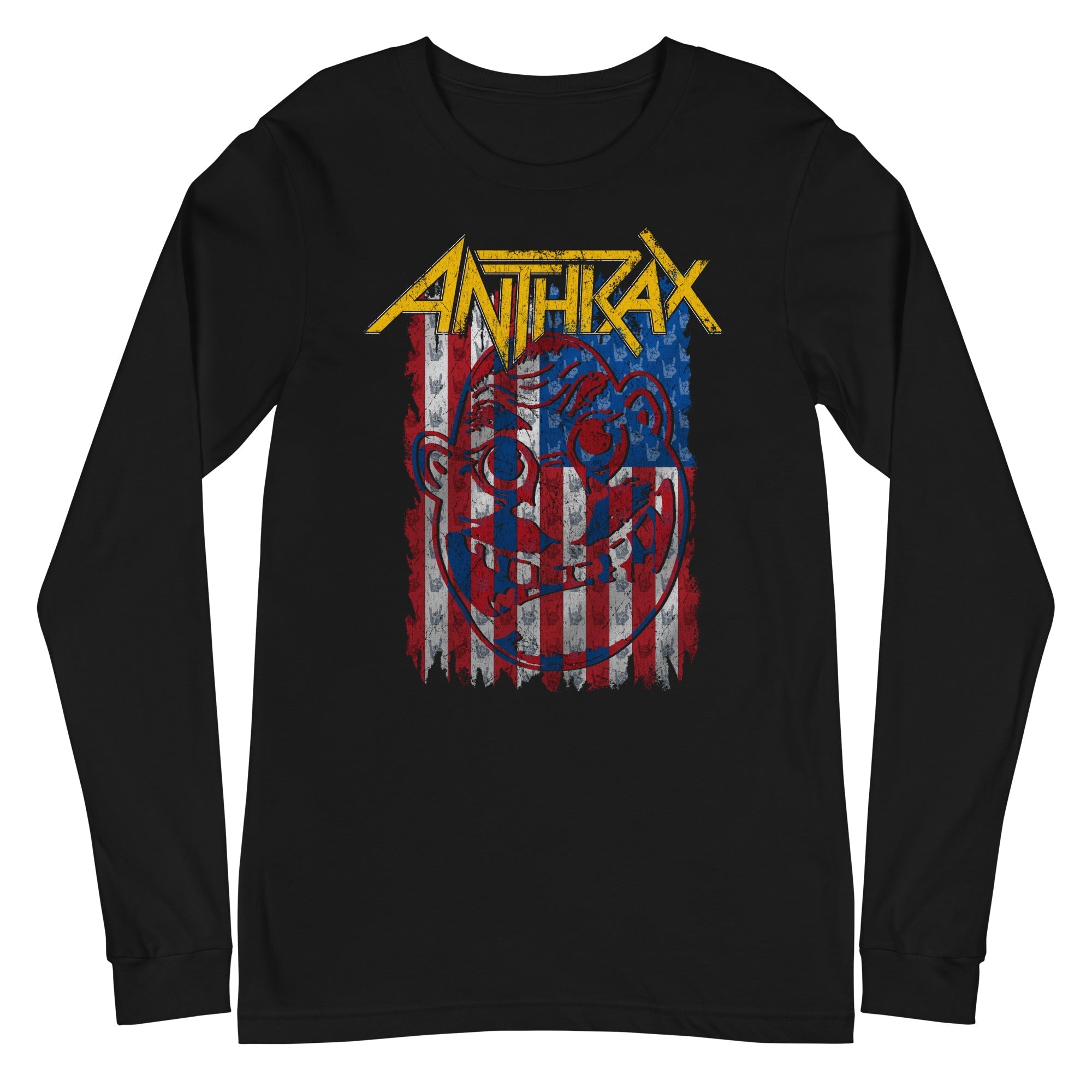 Anthrax American Flag Mens Long Sleeve T Shirt Black – Rock Band Merch
