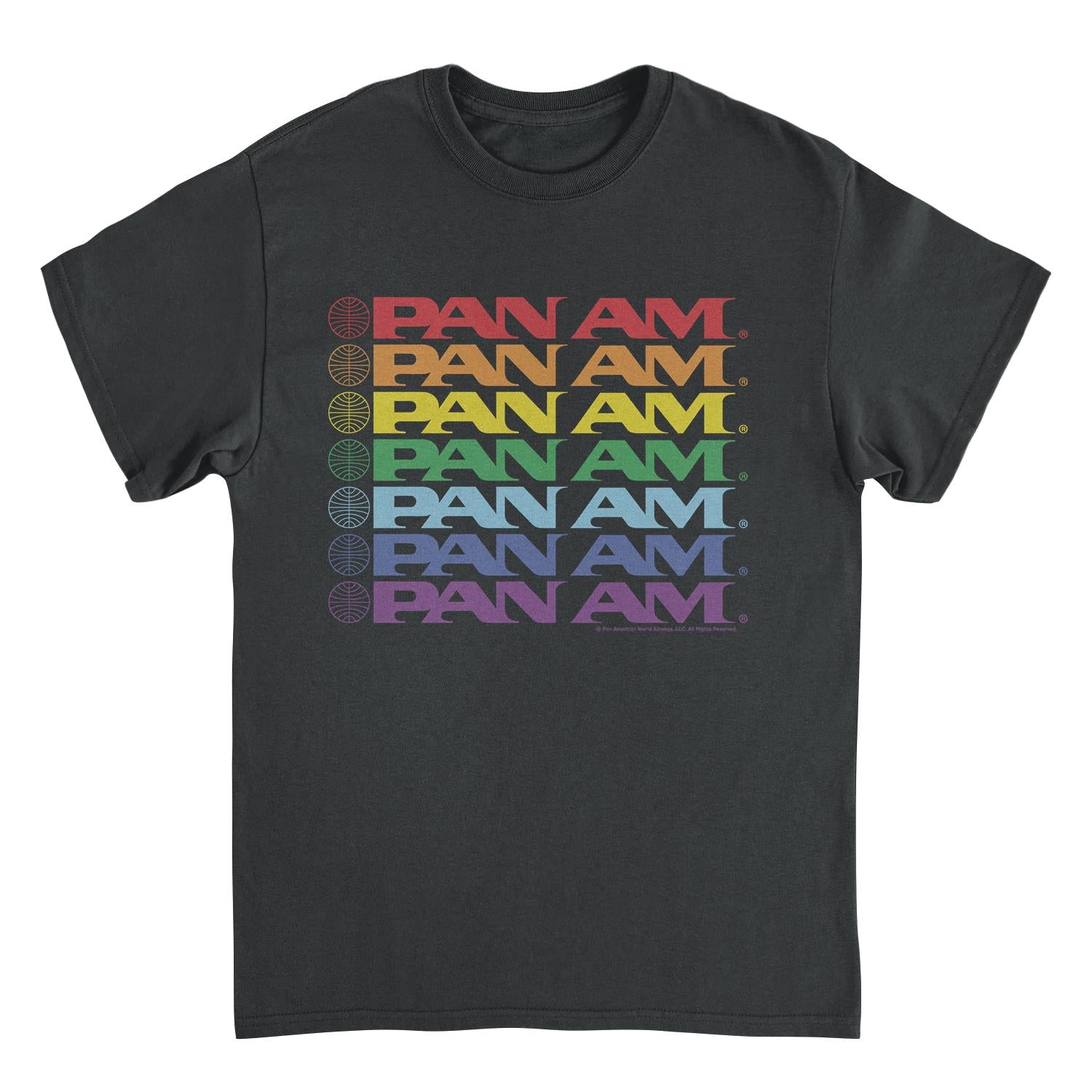 Pan Am Text Logo Rainbow Cascade Pride Mens T Shirt Black – Rock Band Merch