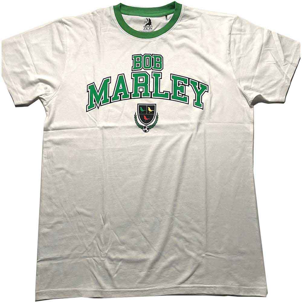 Bob Marley Collegiate Crest Mens Ringer T Shirt White Officially Licen ...