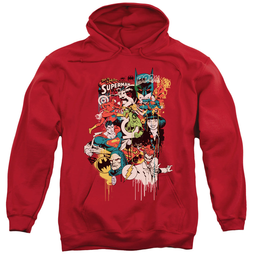 DC Comics Dripping Characters Mens Hoodie Red | Rock Band Merch