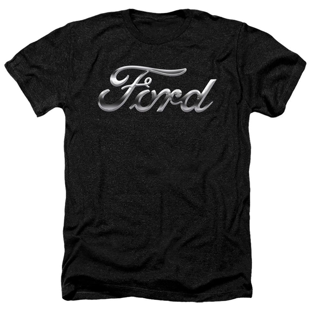 Ford Chrome Ford Logo Heather Mens T Shirt Black – Rock Band Merch