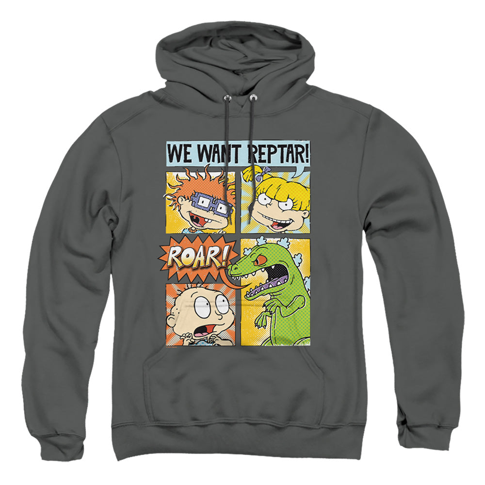 Rugrats We Want Reptar! Comic Mens Hoodie Charcoal | Rock Band Merch
