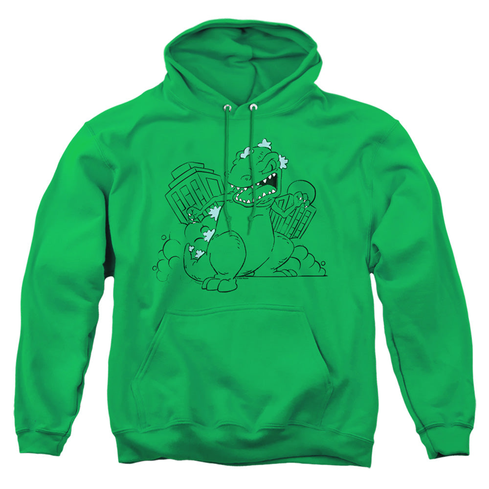 Rugrats Reptar Destroys City Mens Hoodie Kelly Green | Rock Band Merch